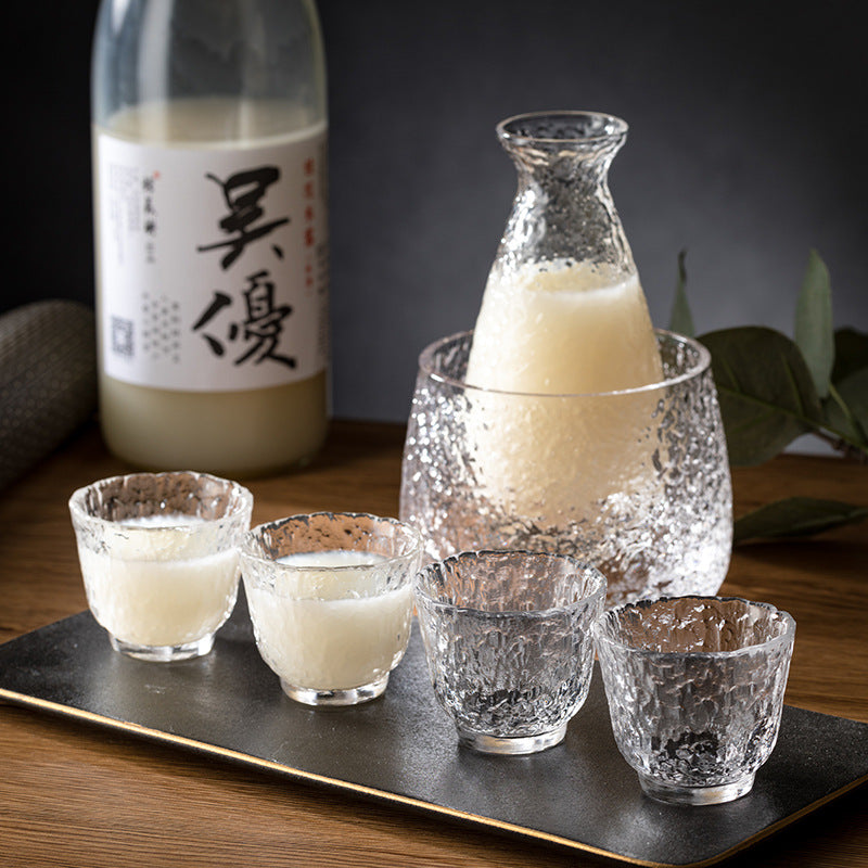Glass Sake Set with Warmer | Japanese Whisky Bottle & Cups | Sake Oni