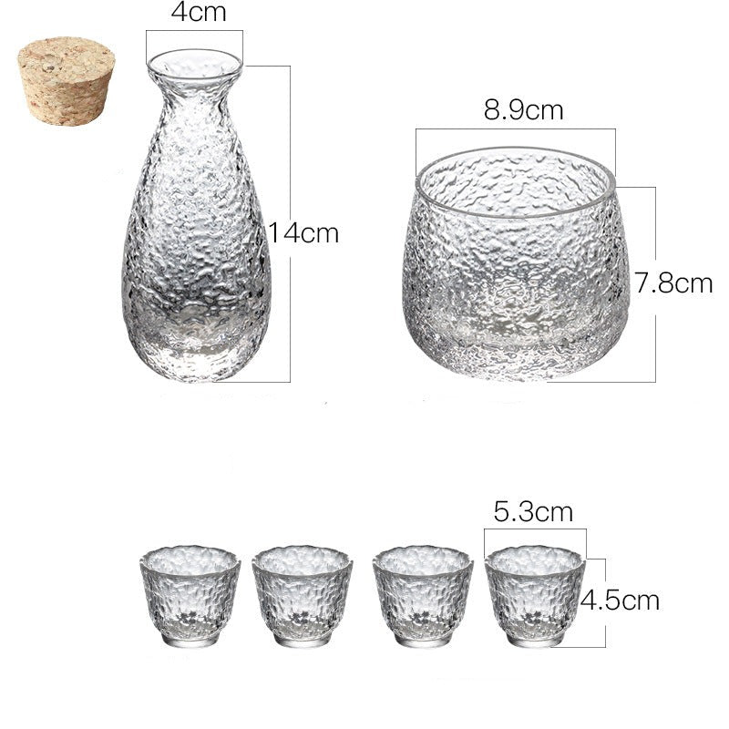 Glass Sake Set with Warmer | Japanese Whisky Bottle & Cups | Sake Oni