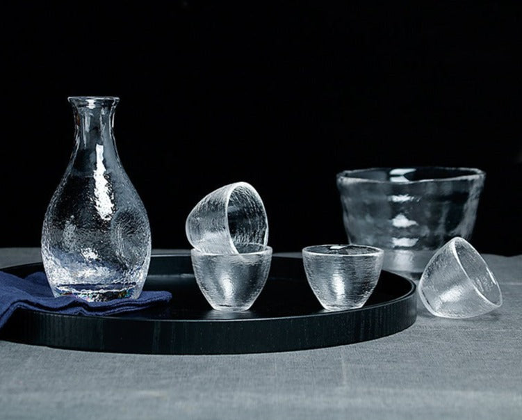 Glass Tokkuri Sake Set | Japanese Whisky Bottle & Cups | Sake Oni