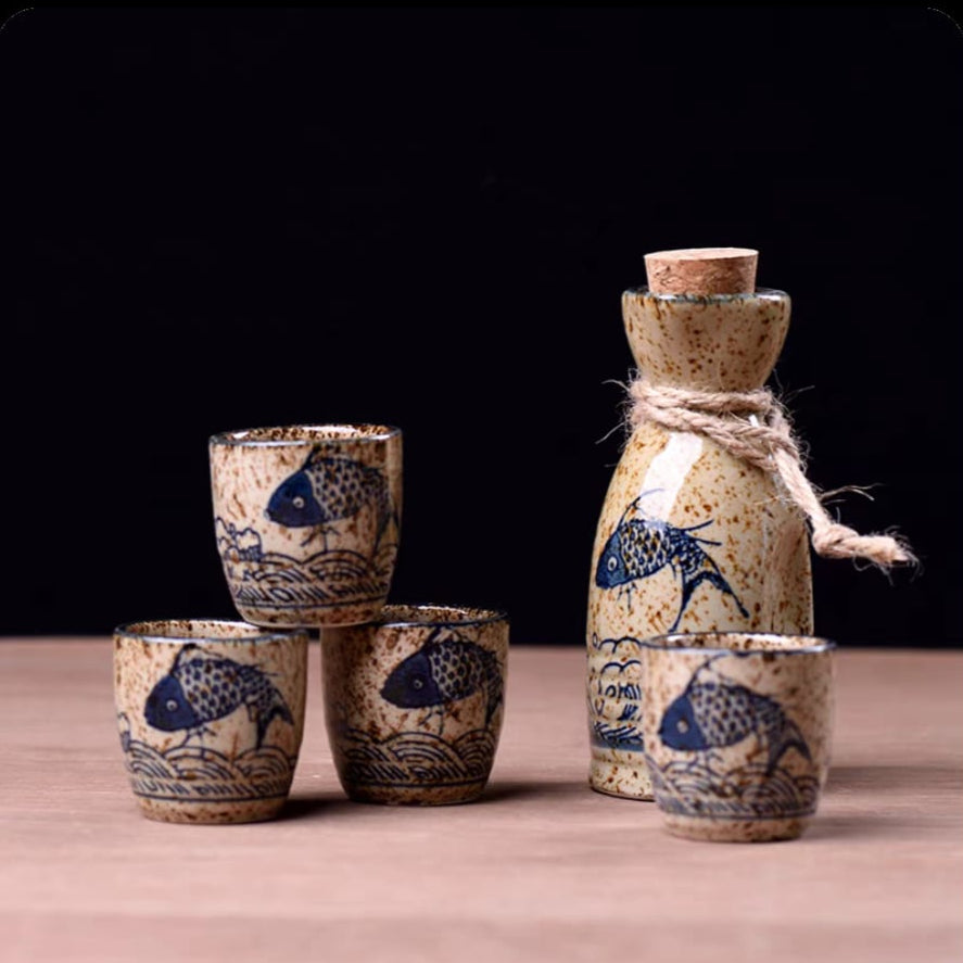 Sake Bottle and Cup Set [Mini Koi] – Sake Oni